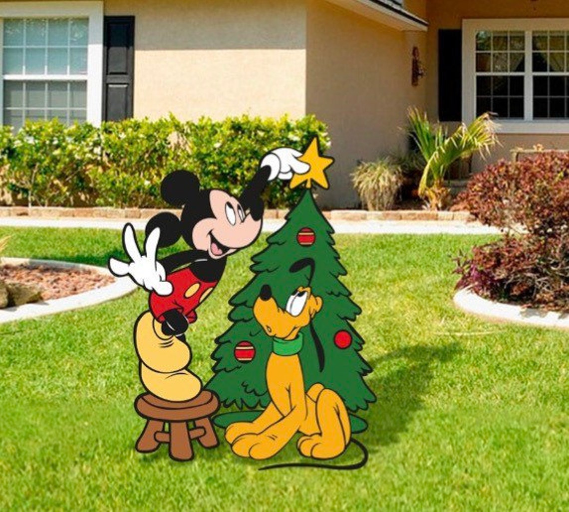 Mickey Mouse and Pluto With Christmas Tree/ Outdoor Decoration - Etsy
