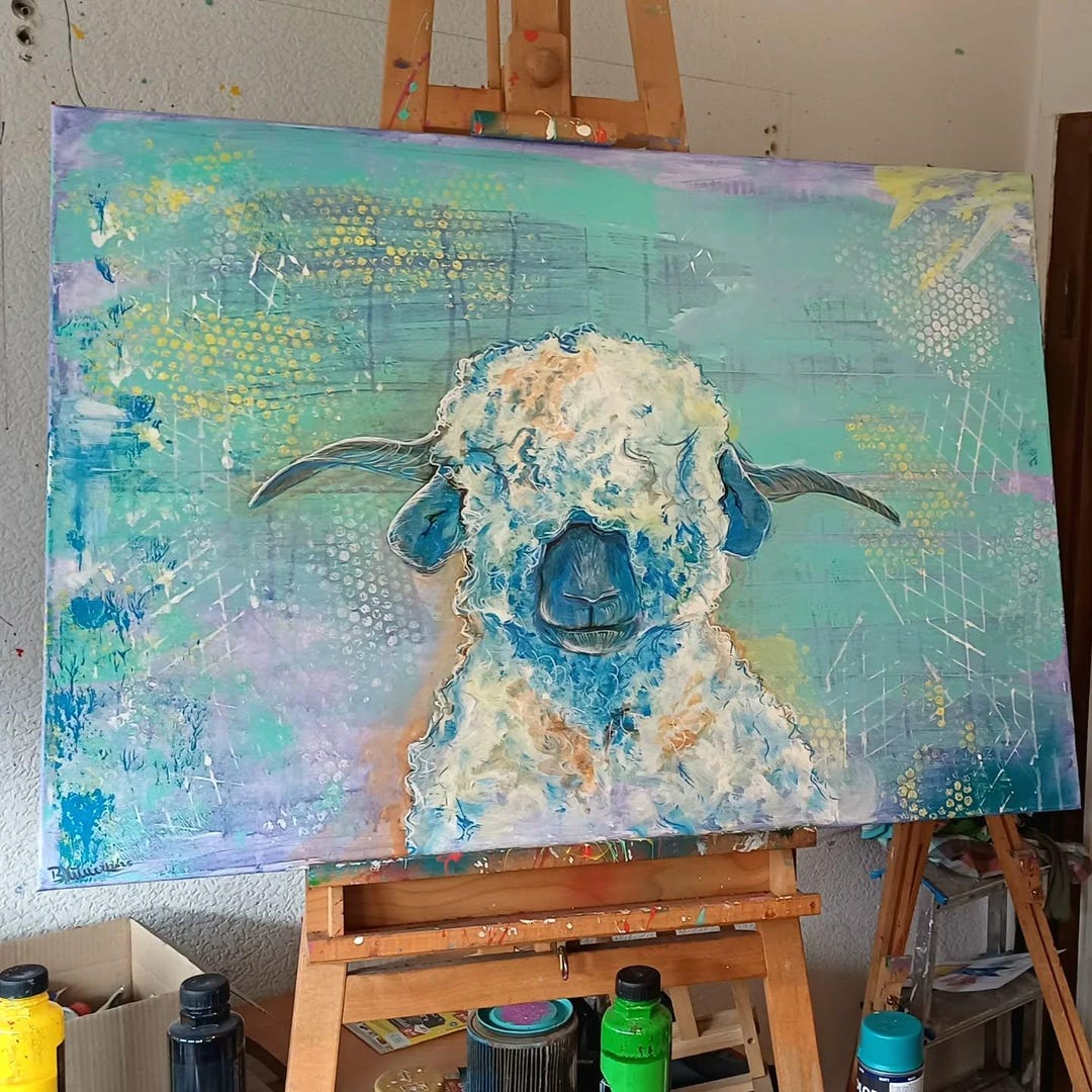 Unique: Acrylic Painting of a Blacknose Sheep 100 X 70 Cm - Etsy