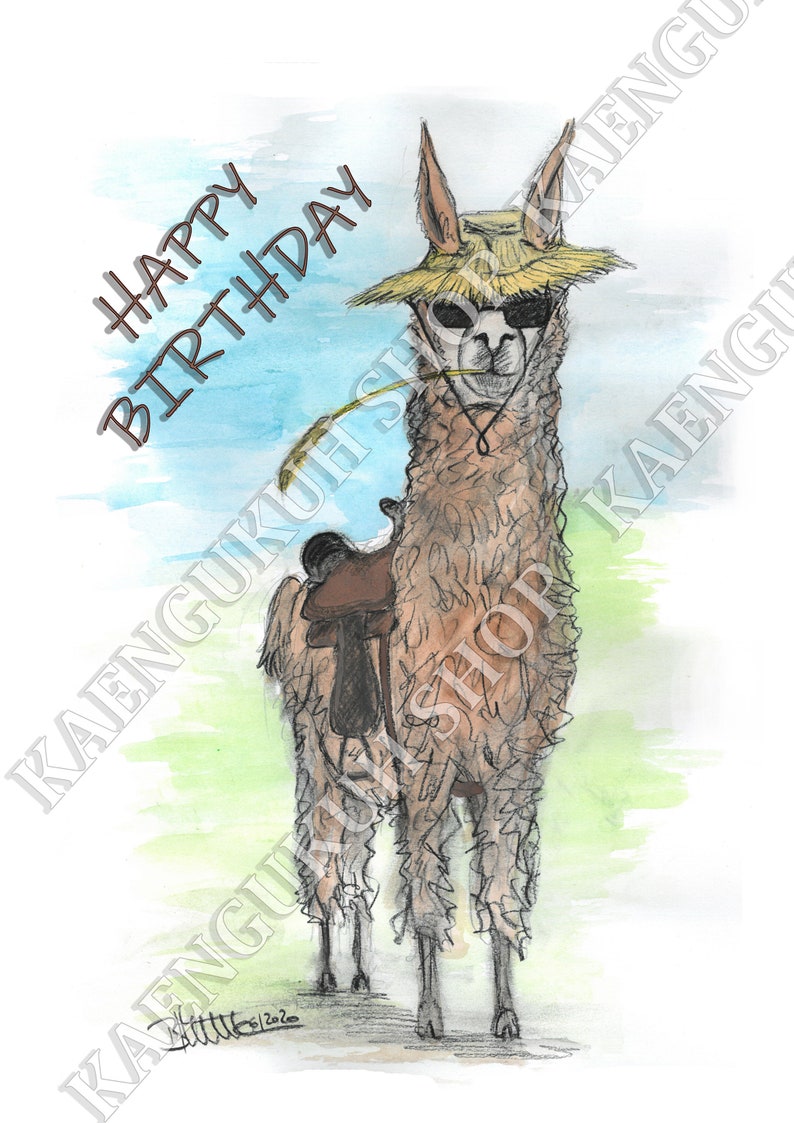 Greeting Card Lama "happy Birthday" - Etsy