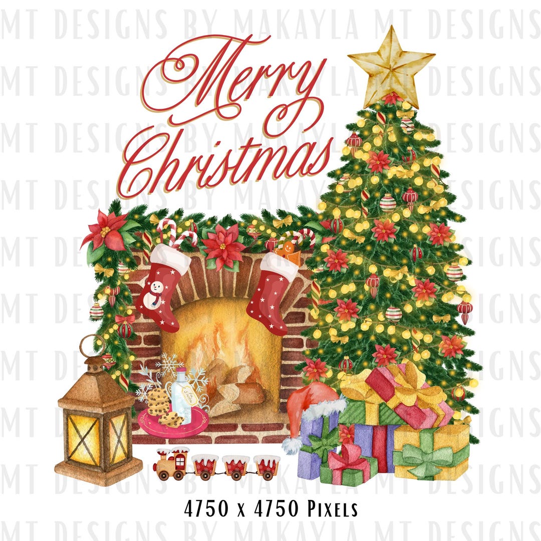 Christmas Morning Fireplace Scene PNG - Holiday Digital Download - Etsy