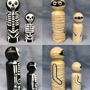 SPOOKY SET of Halloween Peg Dolls, Classic Characters, Shelf Decor ...