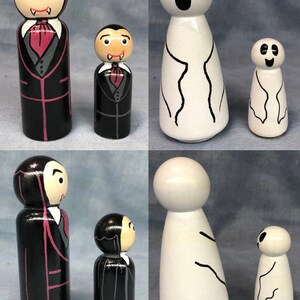 SPOOKY SET of Halloween Peg Dolls, Classic Characters, Shelf Decor ...