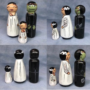 SPOOKY SET of Halloween Peg Dolls, Classic Characters, Shelf Decor ...