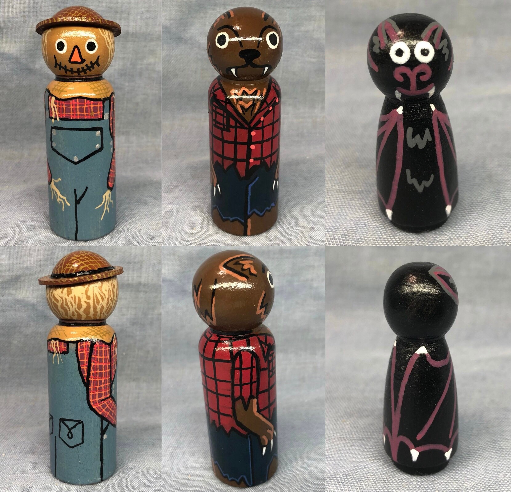 SPOOKY SET of Halloween Peg Dolls, Classic Characters, Shelf Decor ...