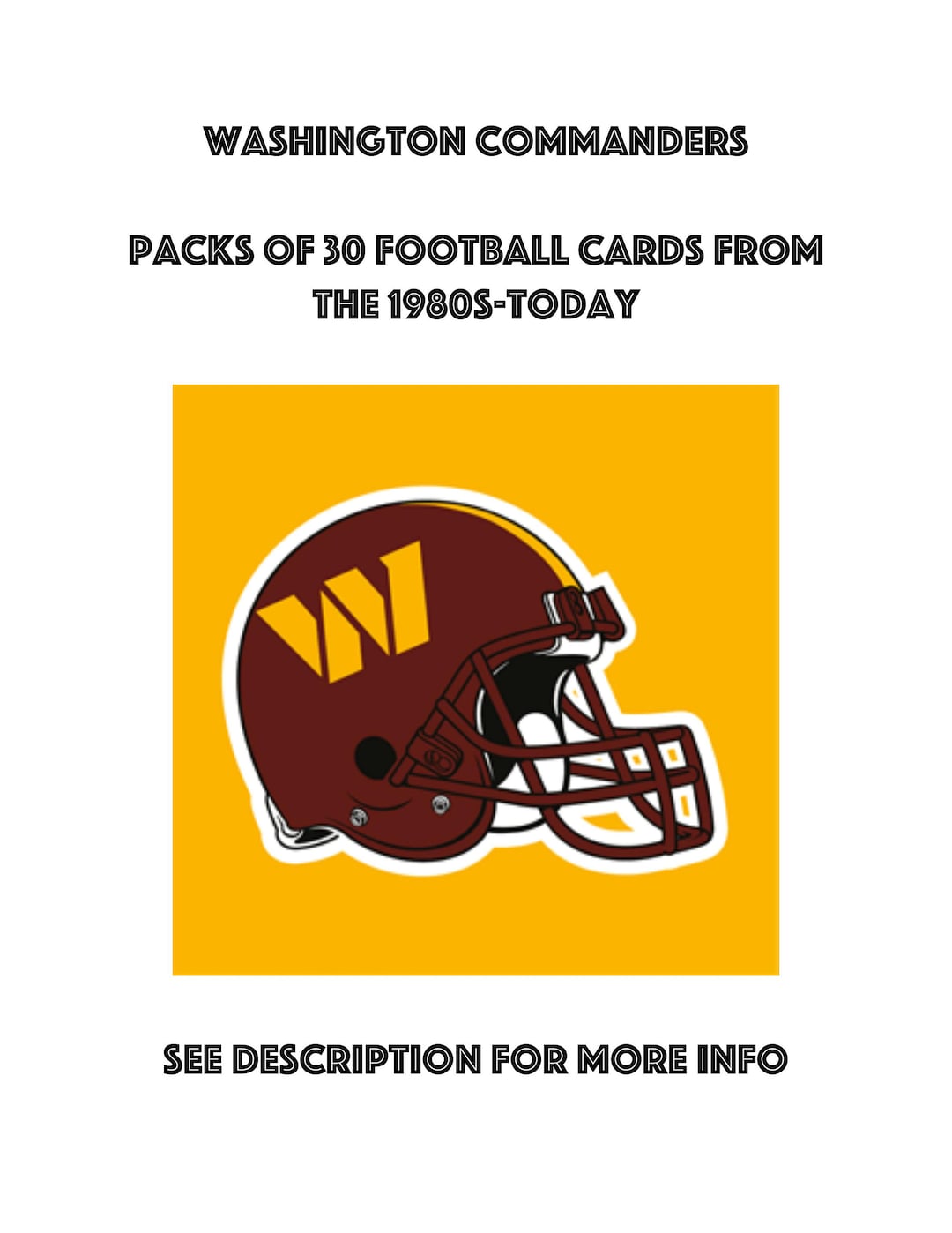 Washington Commanders Football Cards - Grab Bag of 30 Cards From the ...