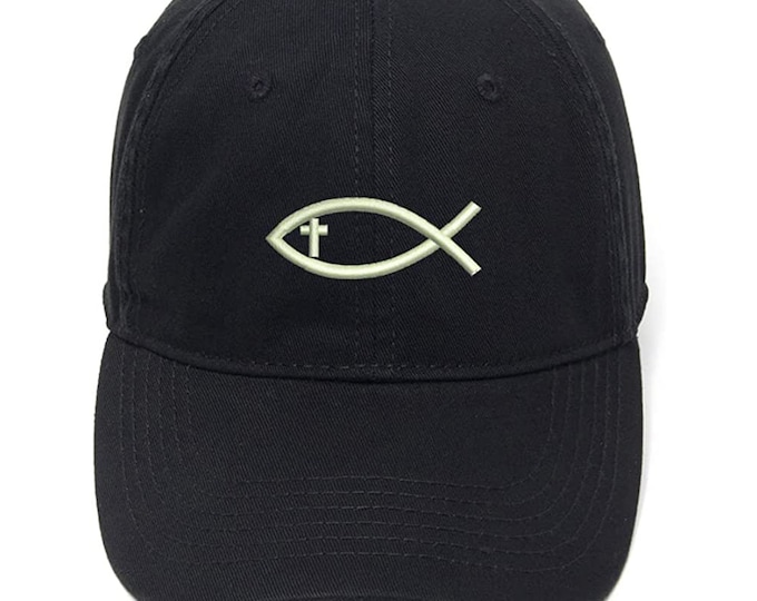 Stitchfy Christian Fish Outline Embroidered Brushed Cotton Dad Hat Ball ...