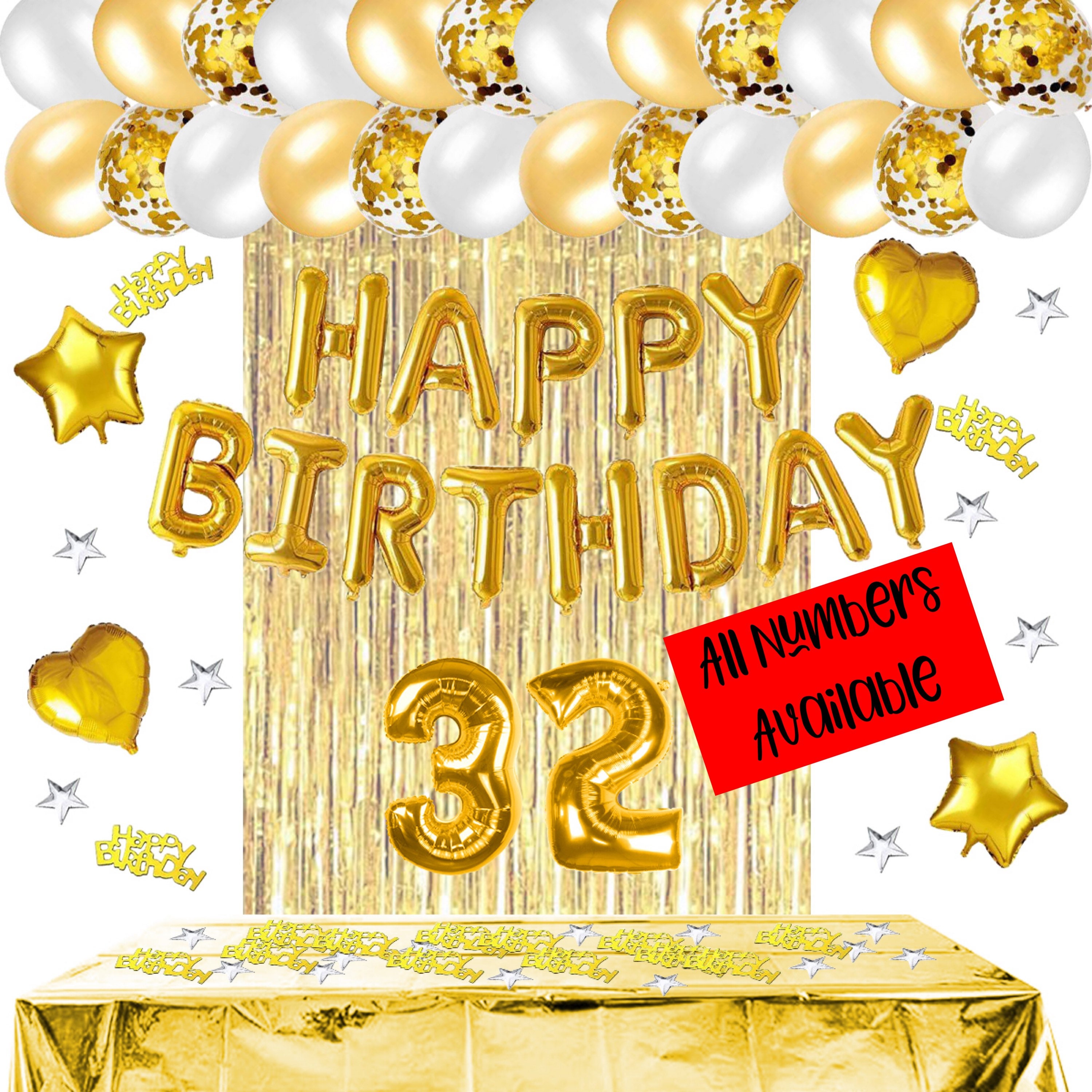 32nd Birthday Decorations Birthday Party Supplies Gold Etsy 32nd-birthday-decorations-birthday-party-supplies-gold-etsy