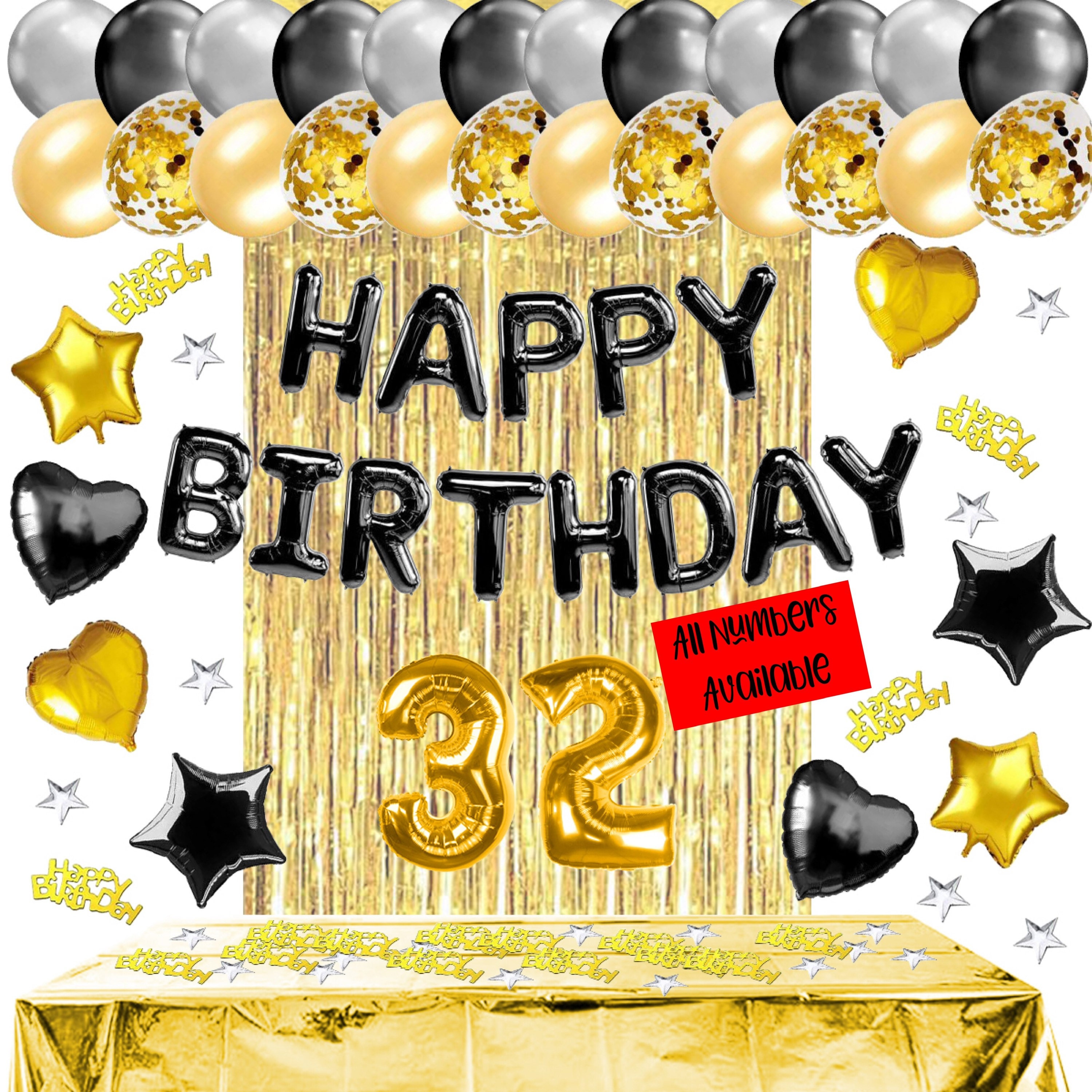 32nd Birthday Decorations Birthday Party Supplies Gold Etsy 32nd-birthday-decorations-birthday-party-supplies-gold-etsy