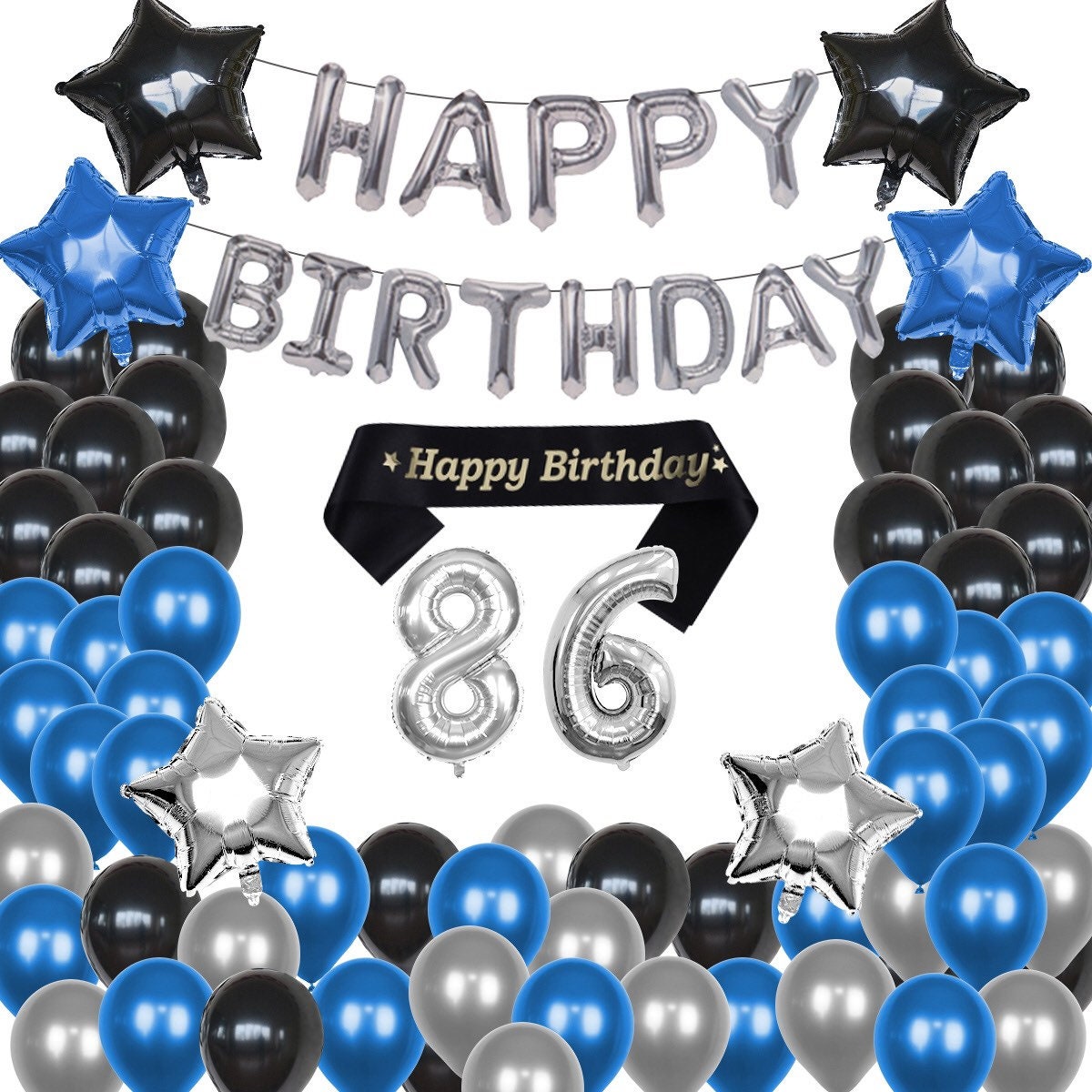 86th Birthday Decorations Birthday Party Supplies Blue and | Etsy