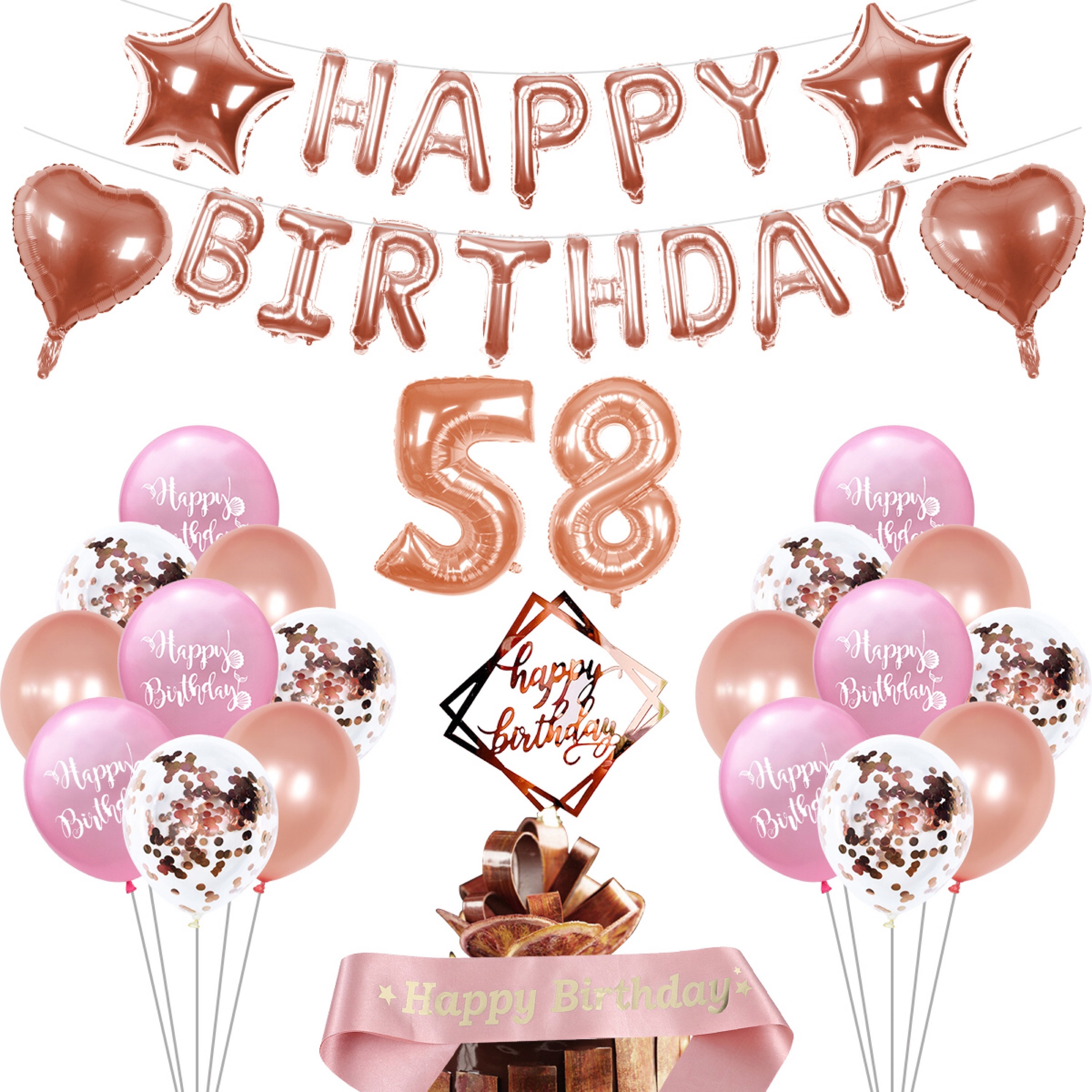 58th Birthday Decorations Birthday Party Supplies Rose Gold | Etsy