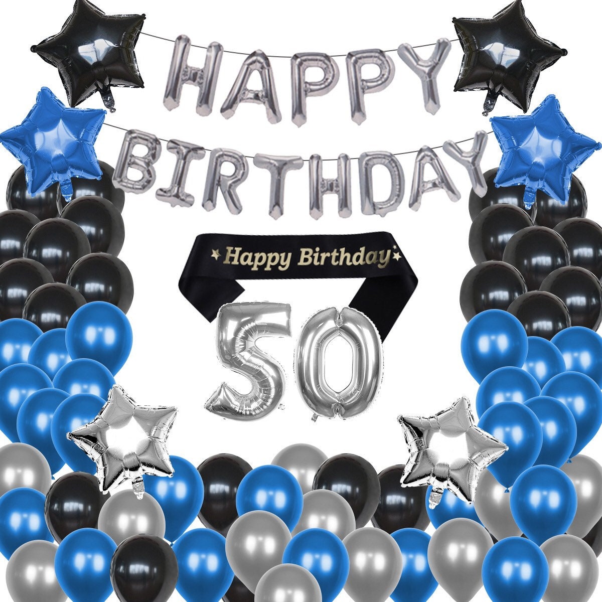 Blue And Silver 50th Birthday Decoration For Men 40 Etsy