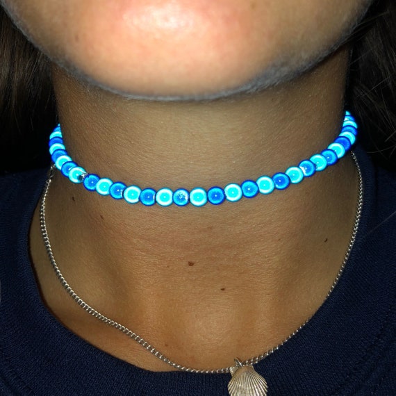 Navy Blue and Turquoise Miracle Bead Choker | Etsy