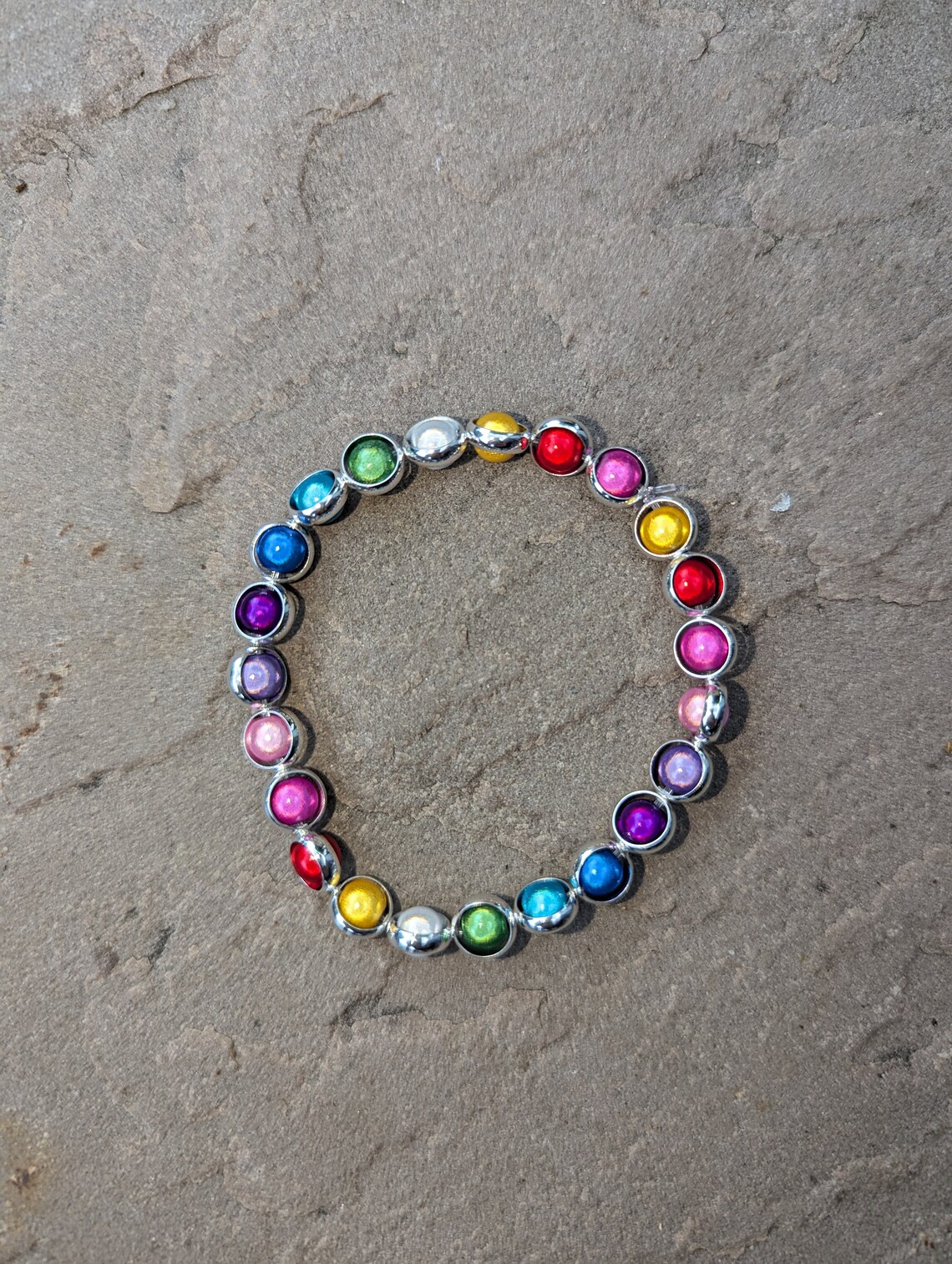Rainbow and Silver Circle Miracle Bead Bracelet - Etsy