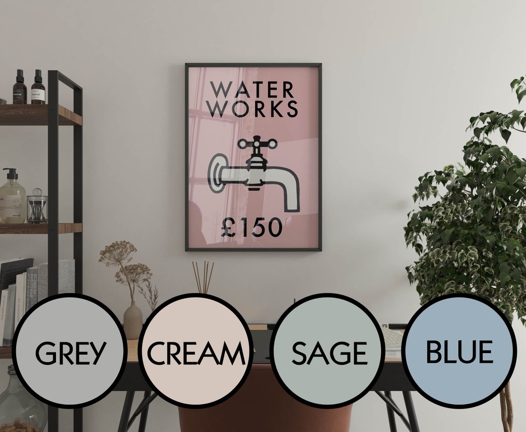 Pink, Blue, Grey, Beige, Sage. Monopoly Water Works. Monopoly Print ...