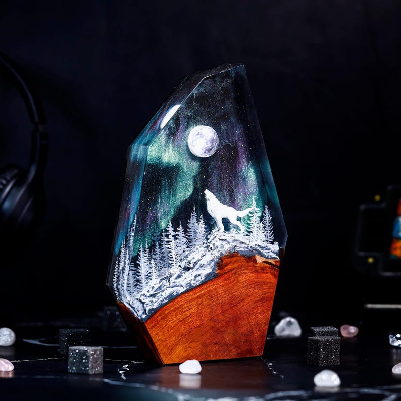 Aurora Borealis Lamp Howling Wolf Northern Lights Lamp Alaska Decor ...
