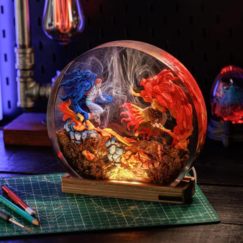 Rengoku Vs Akaza Demon Slayer Epoxy Resin Lamp, Kimetsu No Yaiba Anime ...