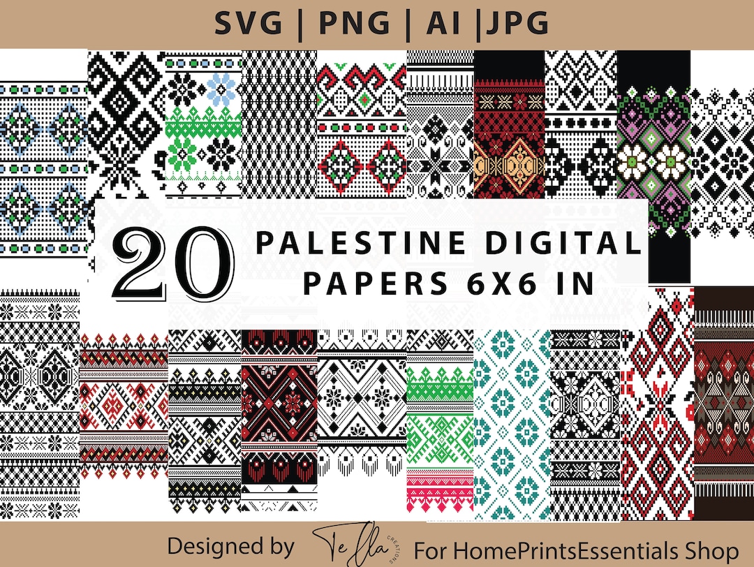 20 Palestine Digital Papers, Vector Tatreez Pattern, Palestinian Scarf ...