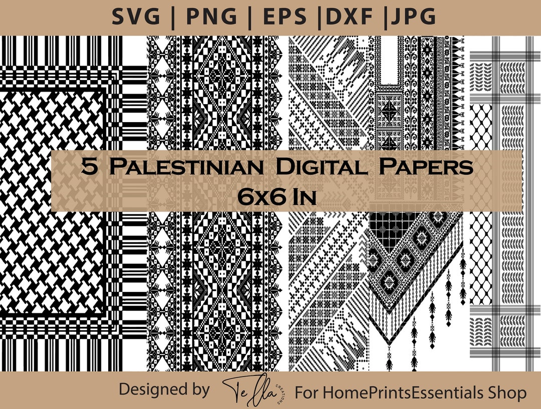5 Palestine Digital Papers, Vector Tatreez Pattern, Palestinian Scarf ...
