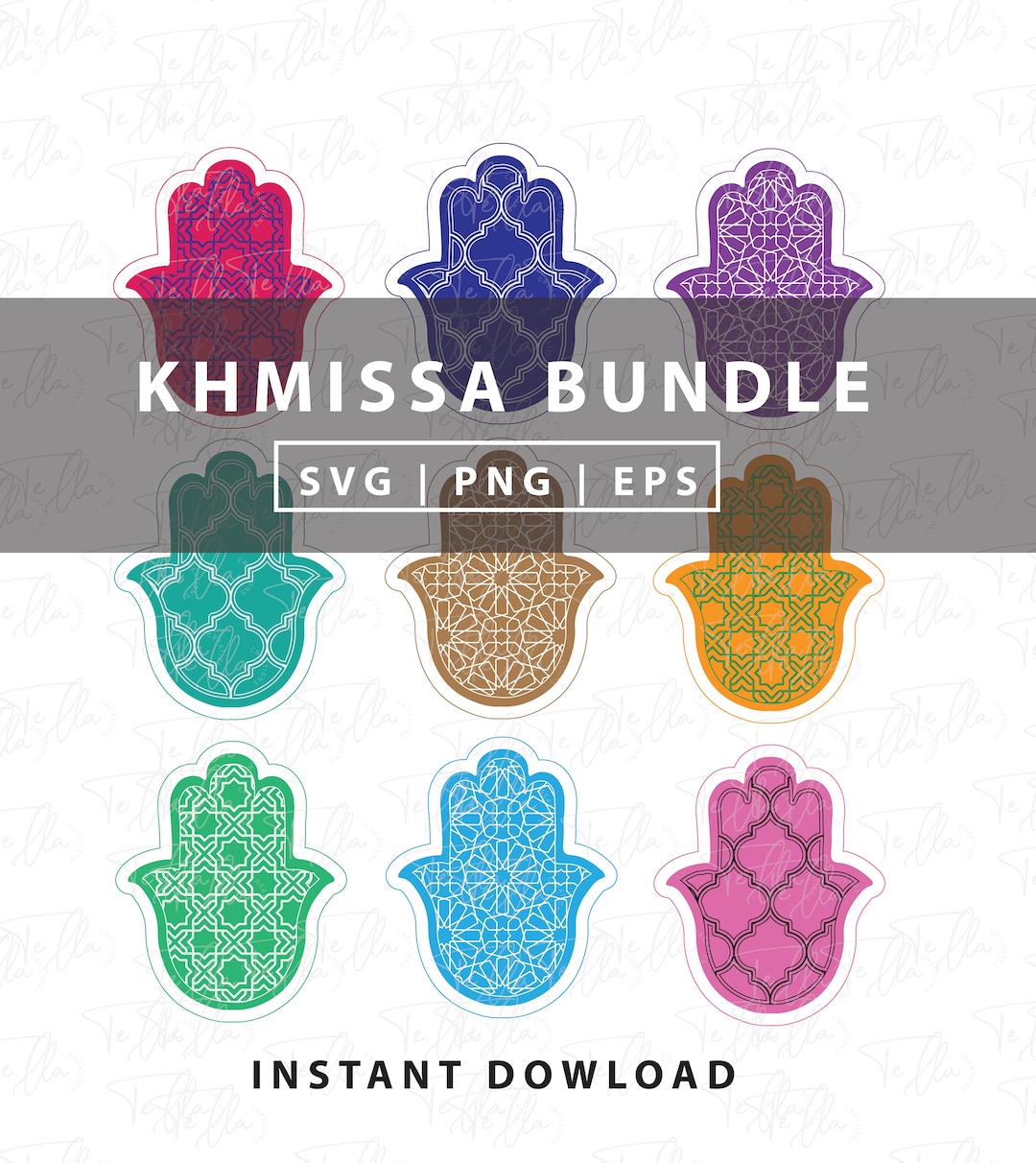 Colorful Moroccan Khmissa Bundle, Hamsa Clipart, Open Hand Ceramic Svg ...