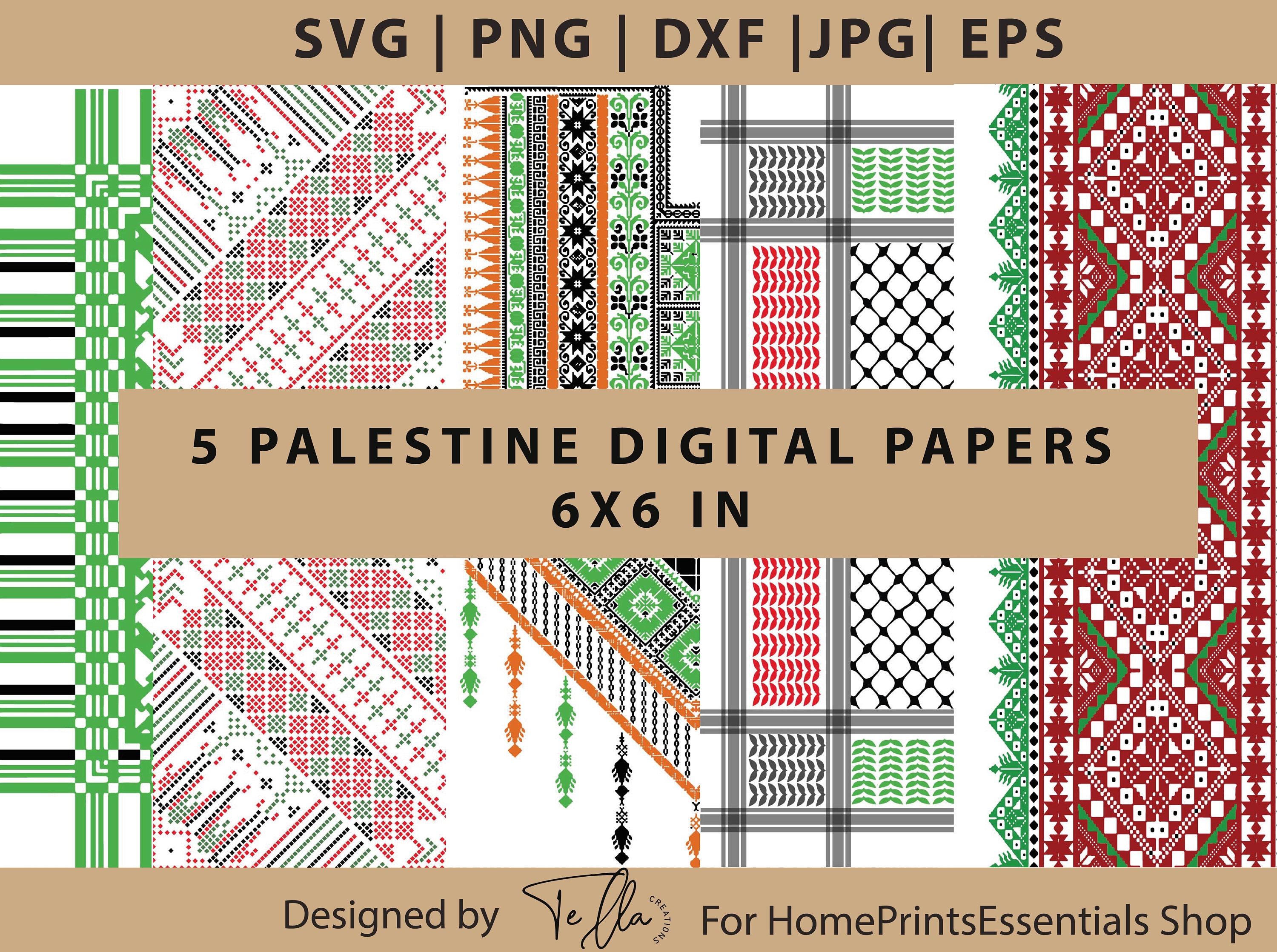 5 Palestine Digital Papers, Vector Tatreez Cricut, Palestinian Scarf ...