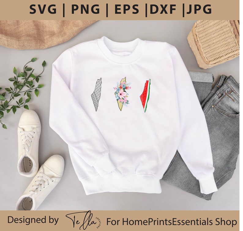 3 Palestine Maps Svg, Kufiya Maps Png, Watermelon Palestine Map, Floral ...