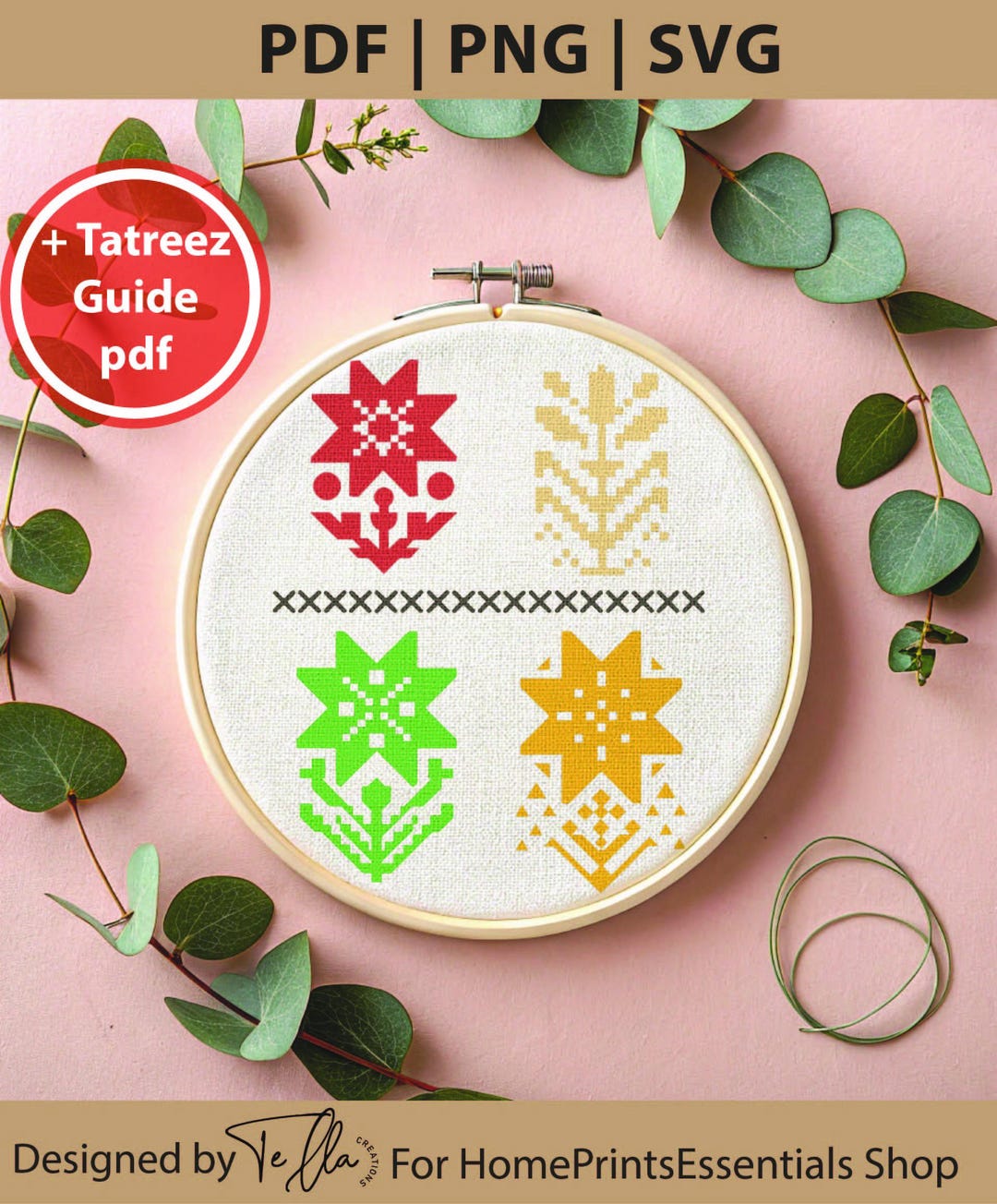 Floral Cross Stitch Pattern Pdf , Modern Geometric Embroidery Design ...
