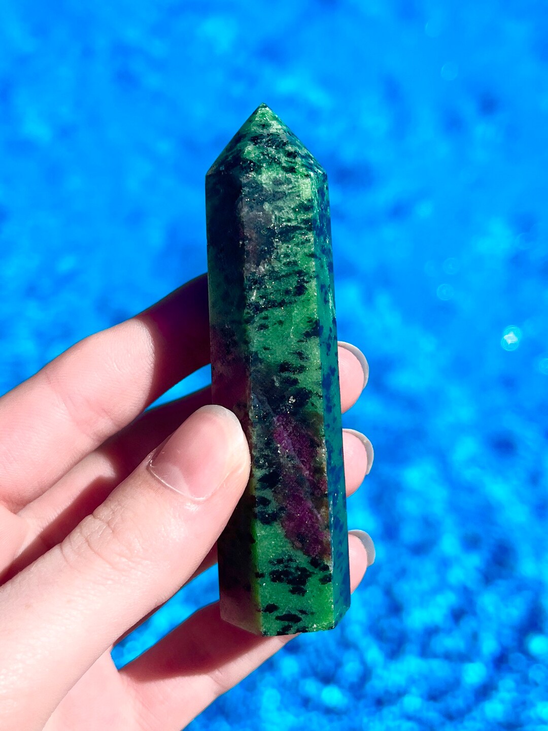 UV Reactive Ruby in Zoisite With Black Tourmaline Tower (approx. 3in ...