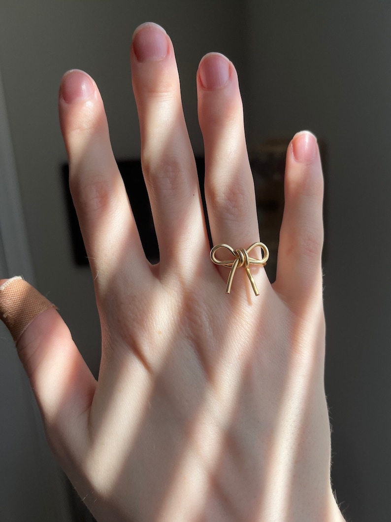 Simple Coquette Bow Ring in Tarnish Resistant 14k Gold Plated Copper ...