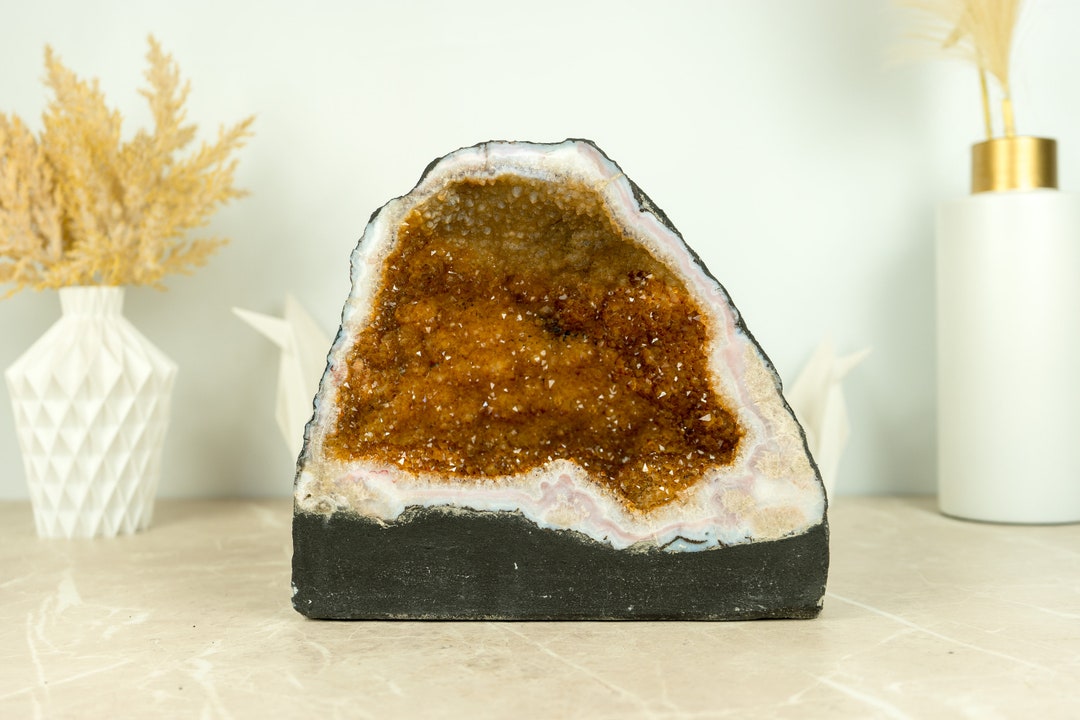 Natural Citrine Geode Cave With Deep Orange Citrine Druzy, Rosette ...