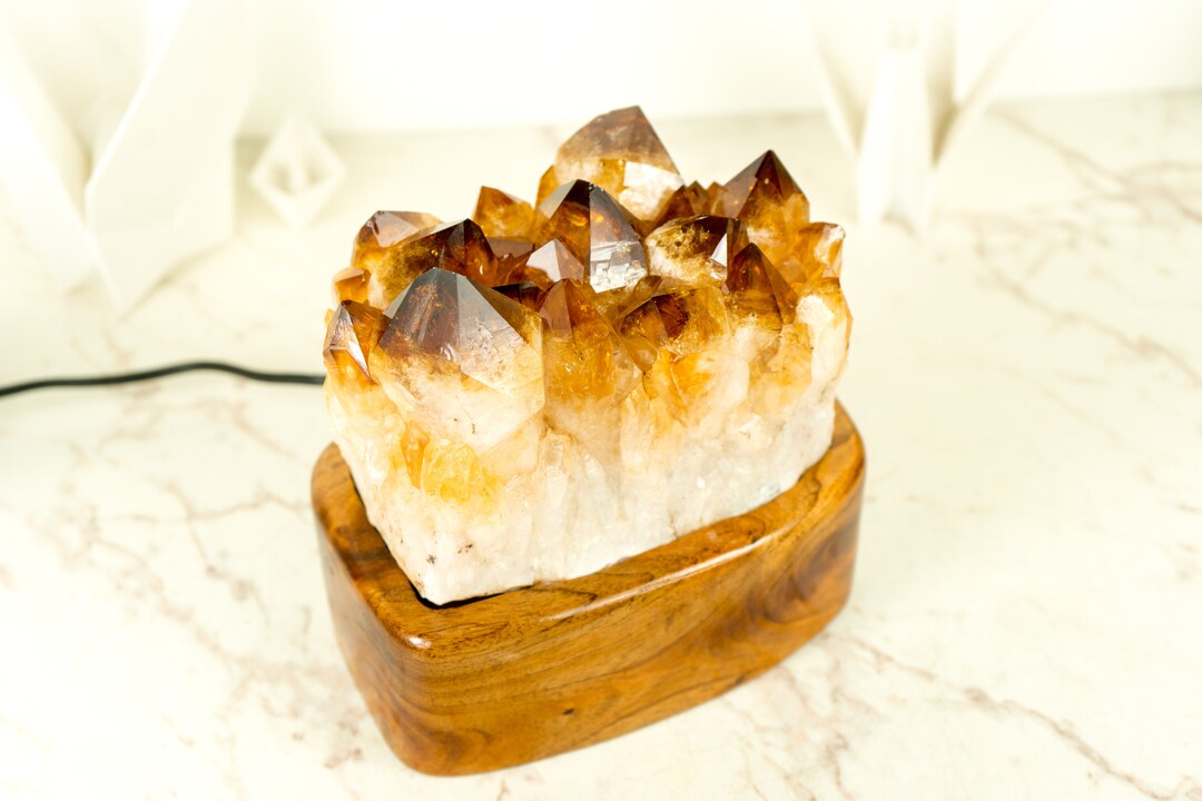 Bespoke Table Lamp With a AAA Citrine Cluster and Brazilian Wood, LED ...