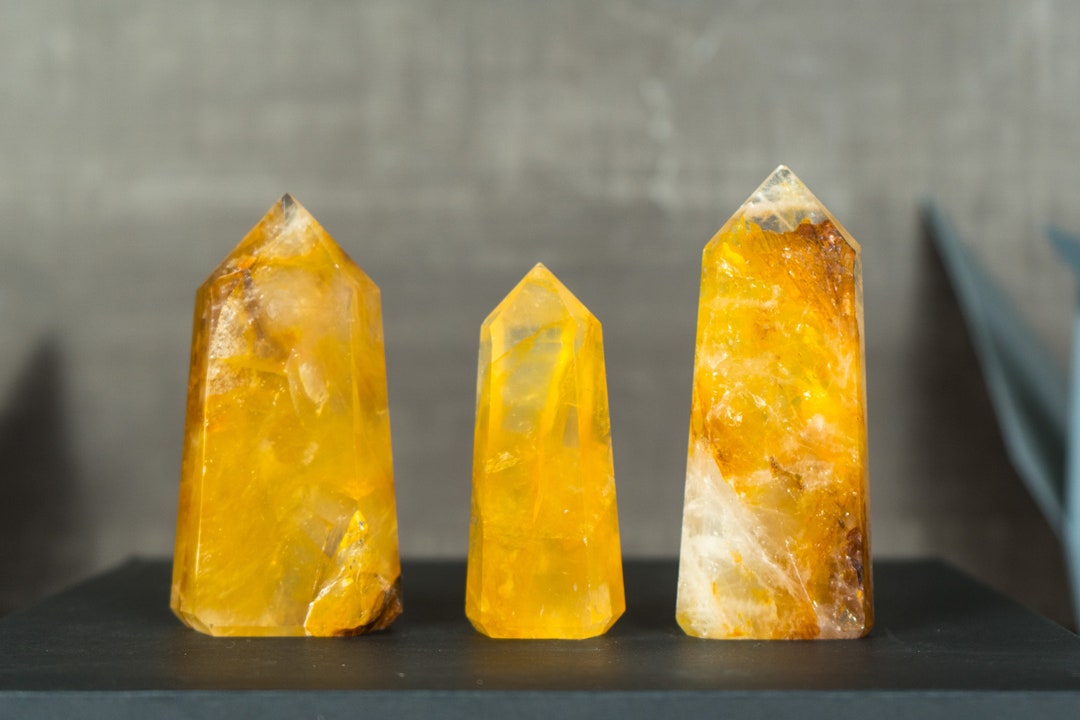 Set of 3 Yellow Golden Healer Hematoid, Small Wholesale Lot of Natural ...
