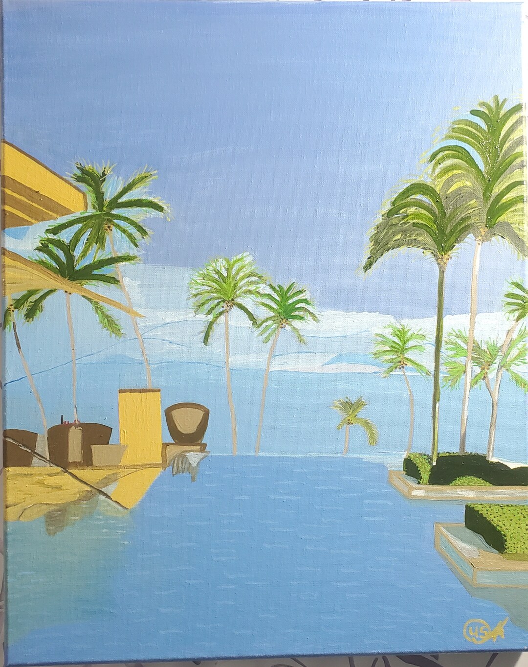 Original Oil Painting of a Beautiful Holiday Resort With Coconut Trees ...