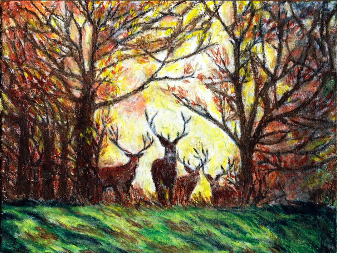 Forest Art Print- Deer Art Print-deer Painting-autumn Forest Painting ...