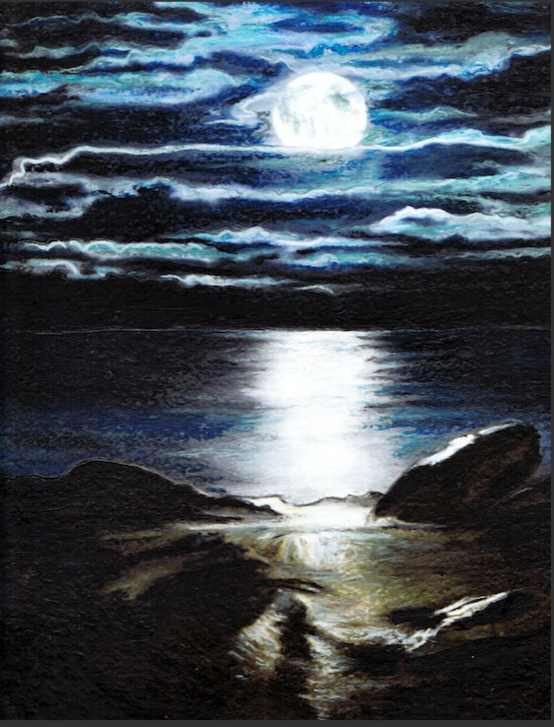 Full Moon Art Print- Night Scenery Art Print-moon Reflection Art Print ...