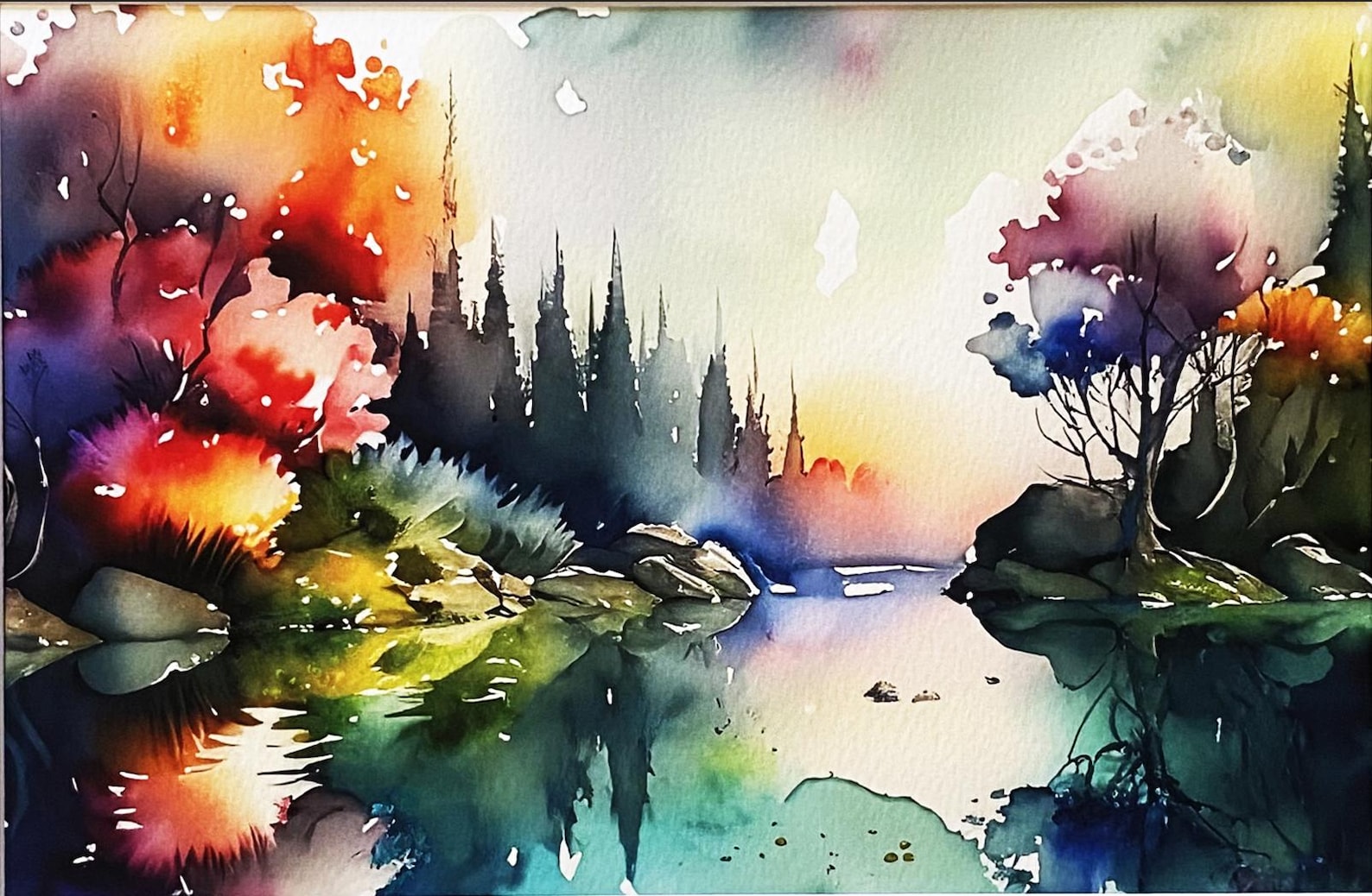 River Landscape Art-watercolor River Landscape Art Print - Etsy