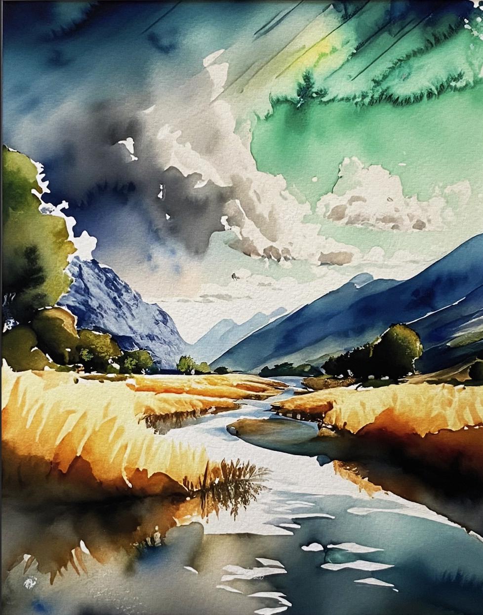 River Landscape Art-watercolor River Landscape Art Print - Etsy