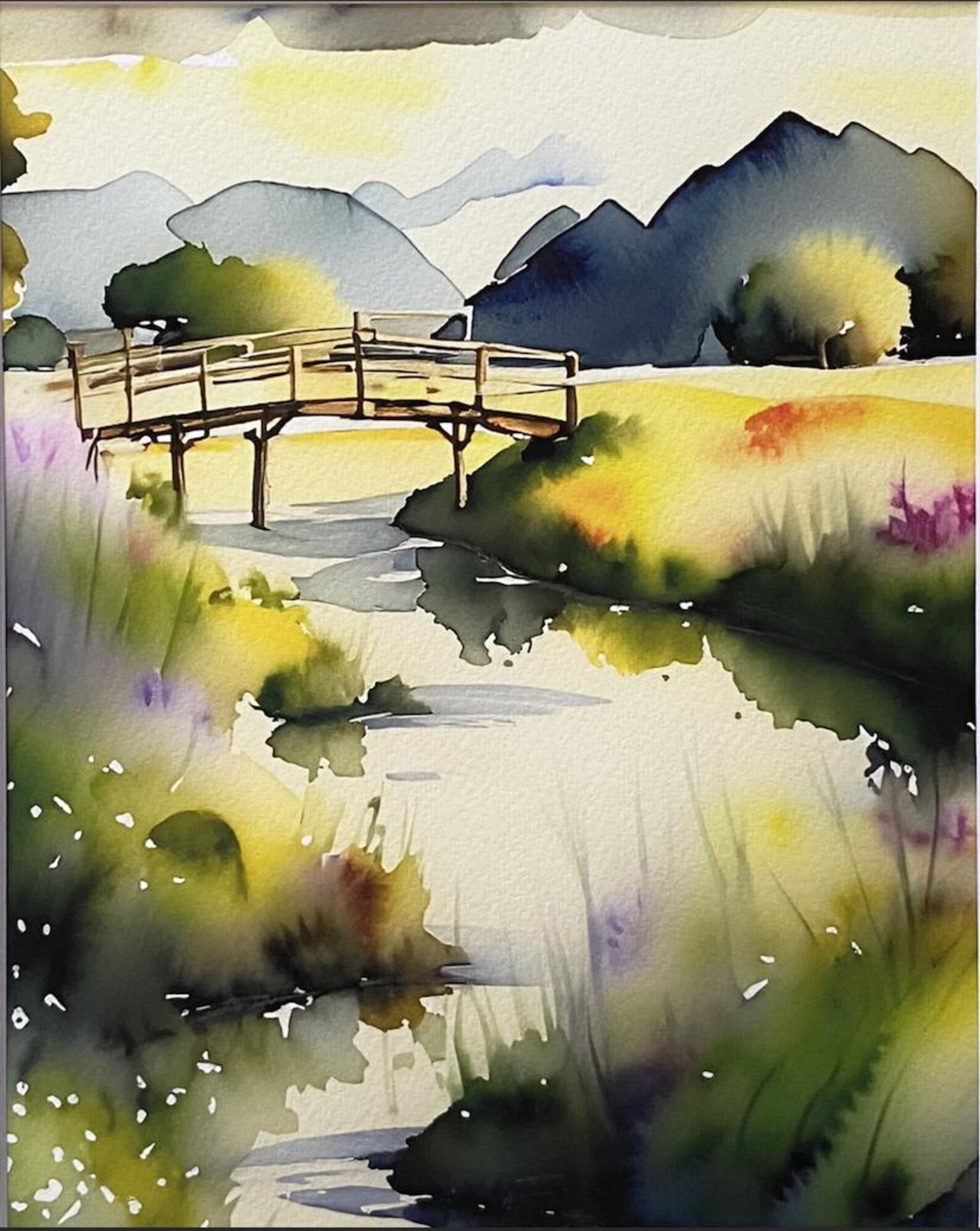 River Landscape Art-watercolor River Landscape Art Print - Etsy