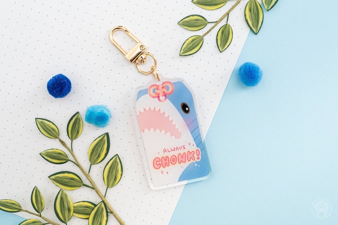 Cute Shark Blahaj Always Chonk Omamori Keychain Japanese Lucky Charm ...