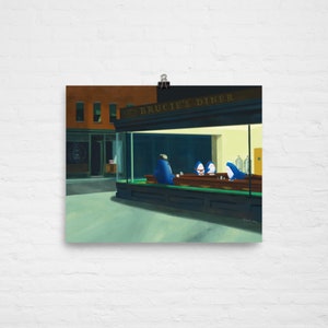 Blahaj Nighthawks Painting Poster | Edward Hopper Parody Funny Shark ...