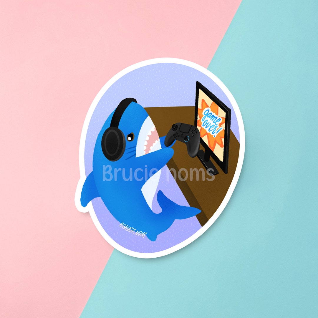 Gamer Blahaj Shark Waterproof Sticker | Game Over Cuteness Art - Etsy
