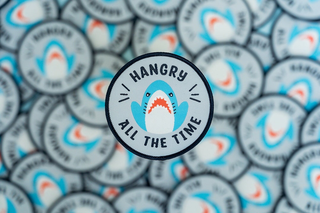 Blahaj Cute Shark Hangry All the Time Woven Embroidery Patches | Foodie ...