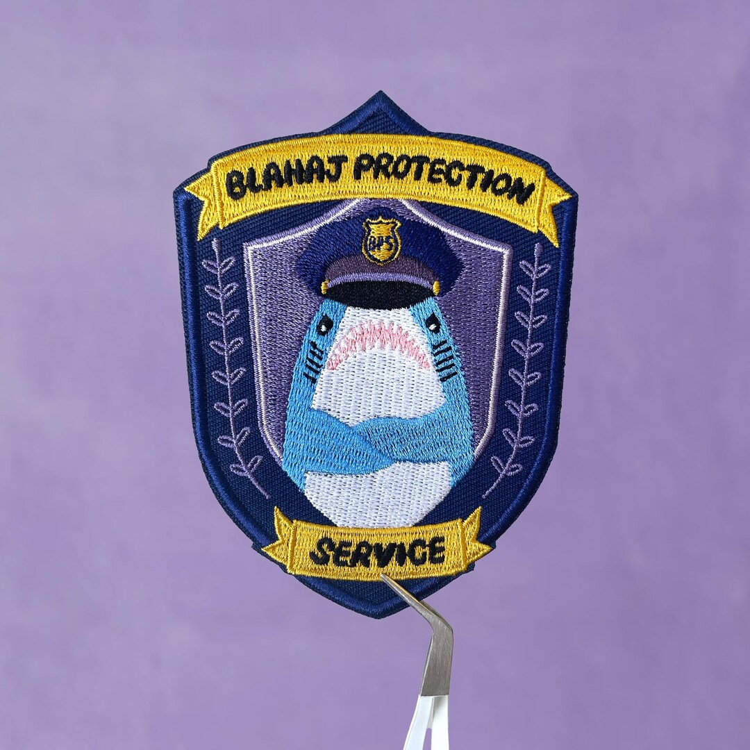 Blahaj Protection Service Embroidered Patch | Cute Blue Shark Iron on ...