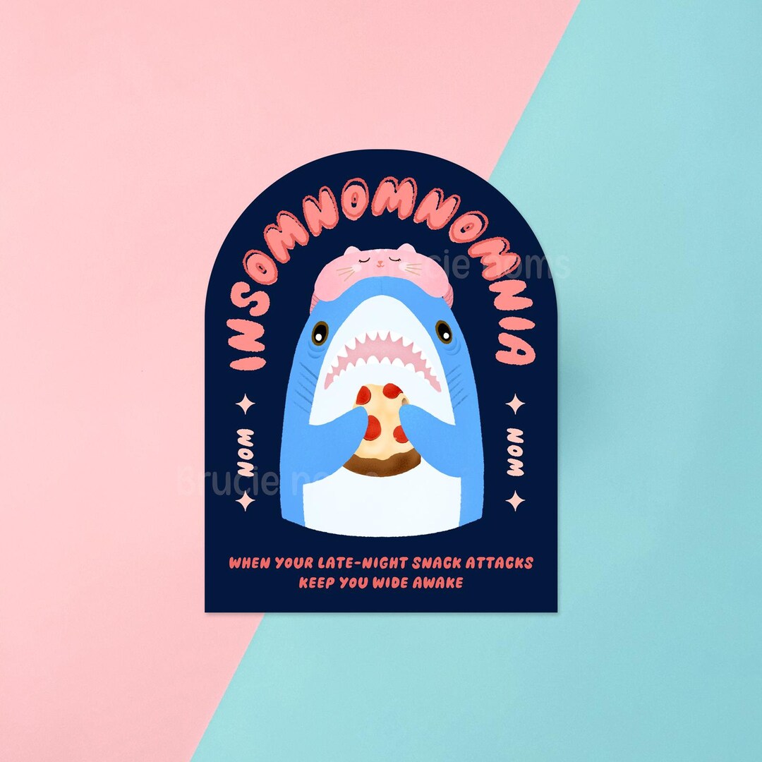 Cute Shark Blahaj Insomnomnomnia Vinyl Sticker | Insomnia Night Snack ...