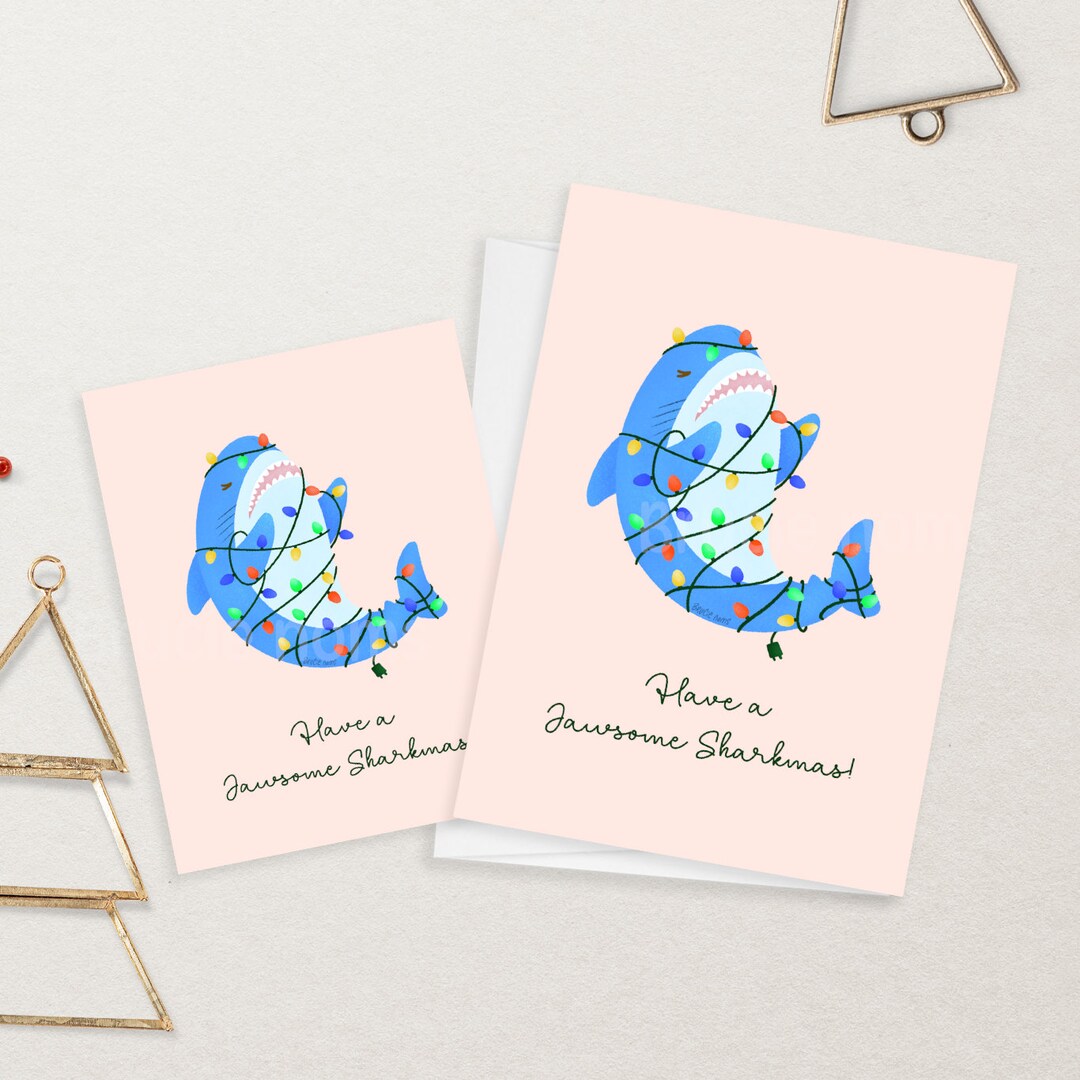 Cute Shark Blahaj Jawsome Lights Christmas Holiday Greeting Card ...