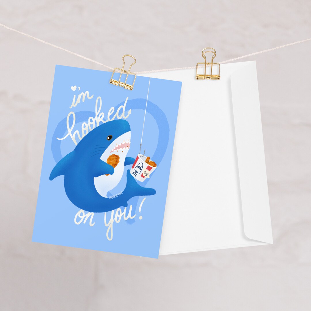 Valentine Blahaj Cute Shark: I'm Hooked on You Greeting - Etsy