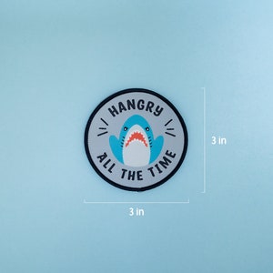 Blahaj Cute Shark Hangry All the Time Woven Embroidery Patches | Foodie ...