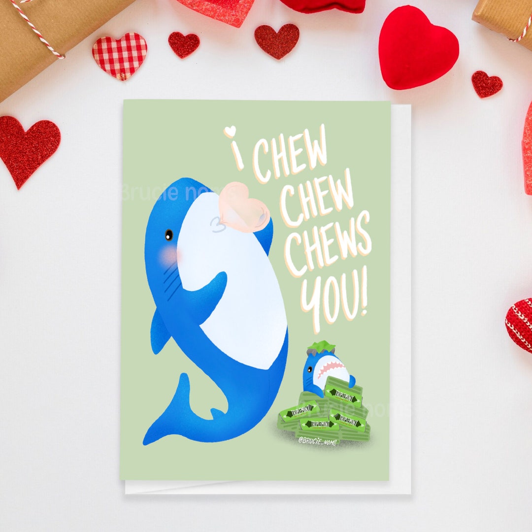 Valentine Blahaj Cute Shark: I Chew Chew Chews You Greeting Card ...