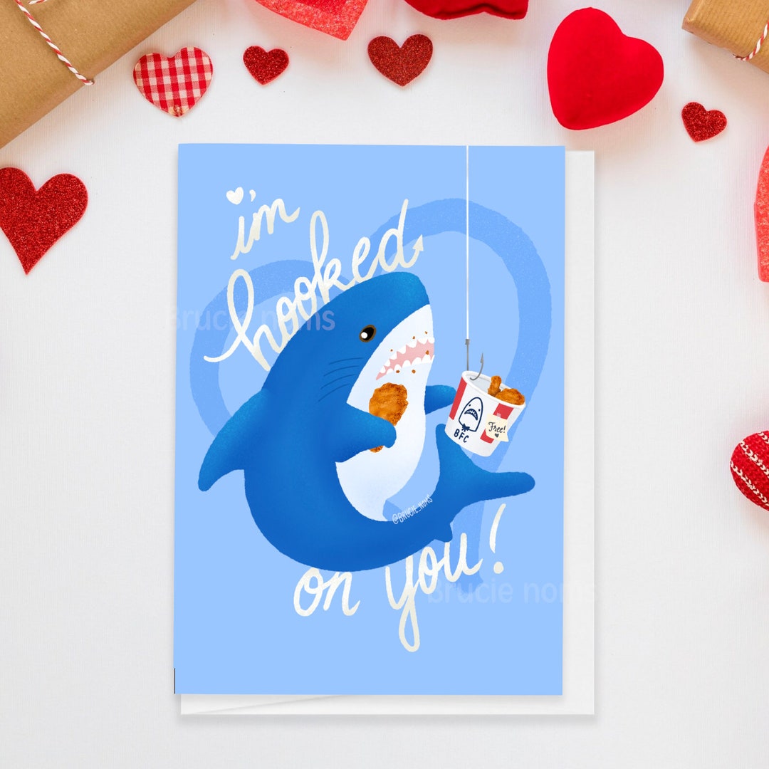 Valentine Blahaj Cute Shark: I'm Hooked on You Greeting Card | Funny ...