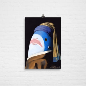 Blahaj Blue Shark Funny Parody Poster | the Girl With Pearl Earring ...