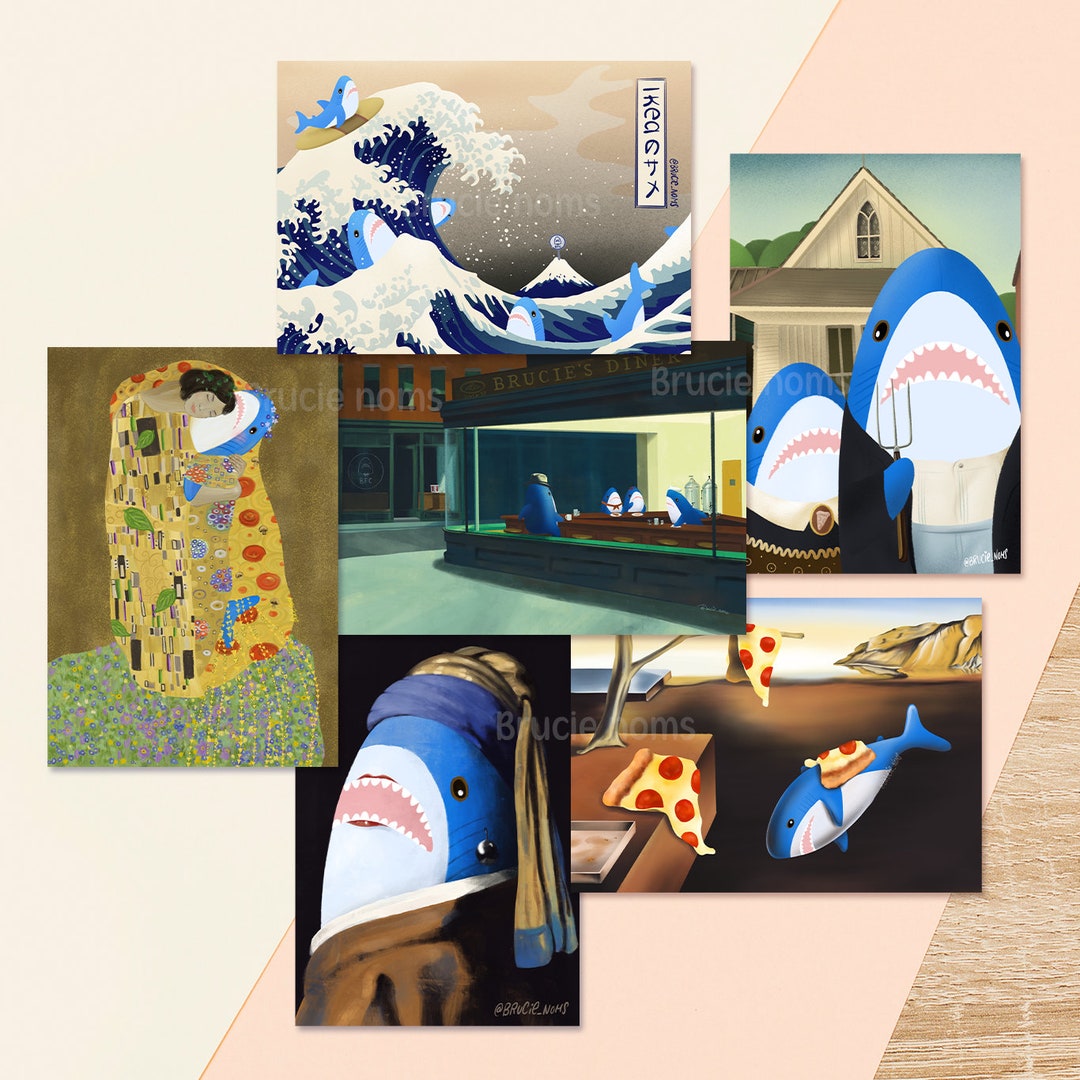 Cute Shark Blahaj Parody Famous Painting Art Prints Postcard Print ...